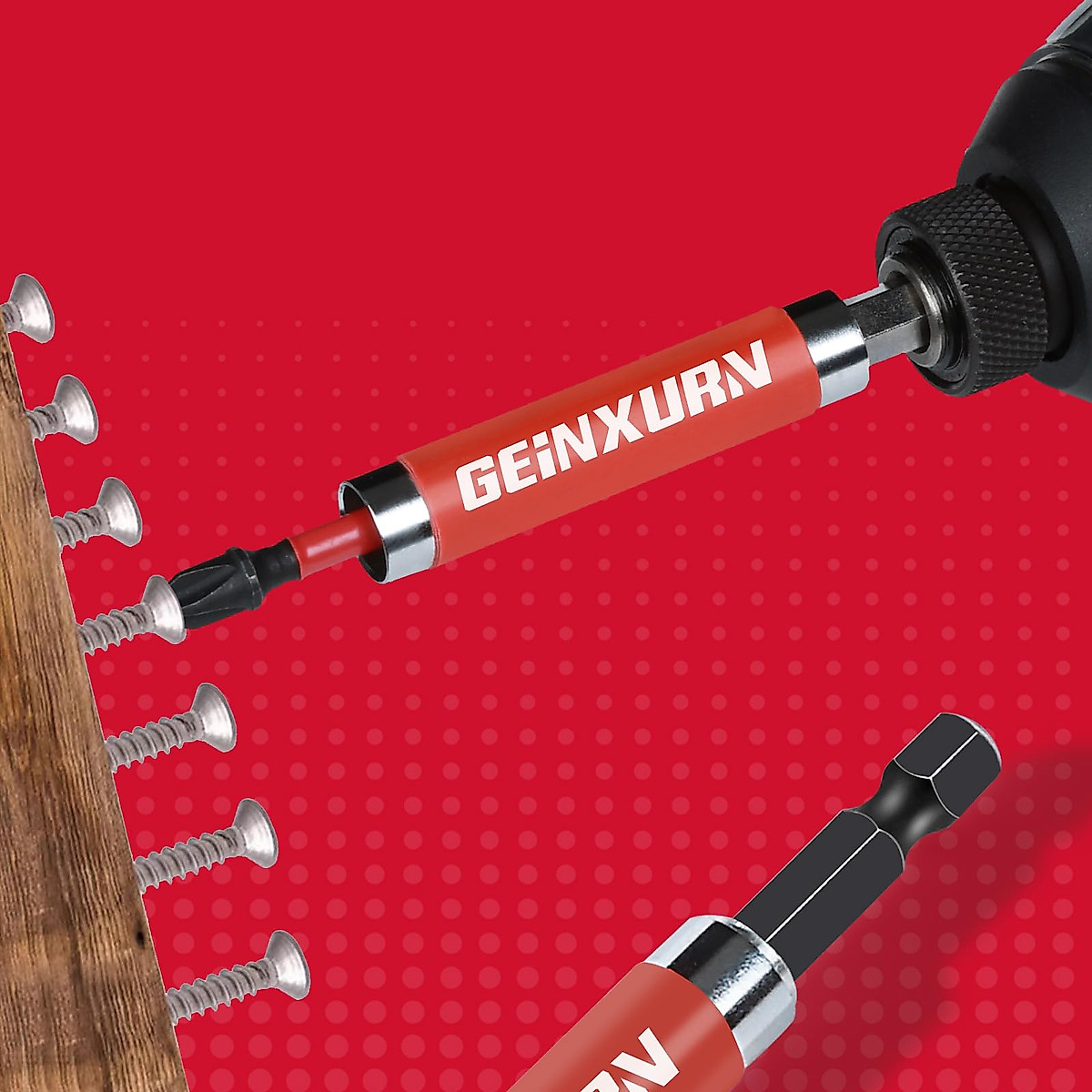 Geinxurn 5 PCS Drive Guide with Self Retracting Sleeve, Mixed Length Magnetic Drill Bit Tip Holder for Prevent Screws Shaking When Driving
