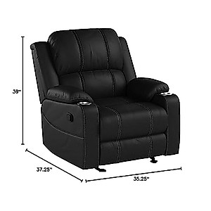 Great Deal Furniture Sophia Traditional Black Leather Recliner with Steel Cup Holders