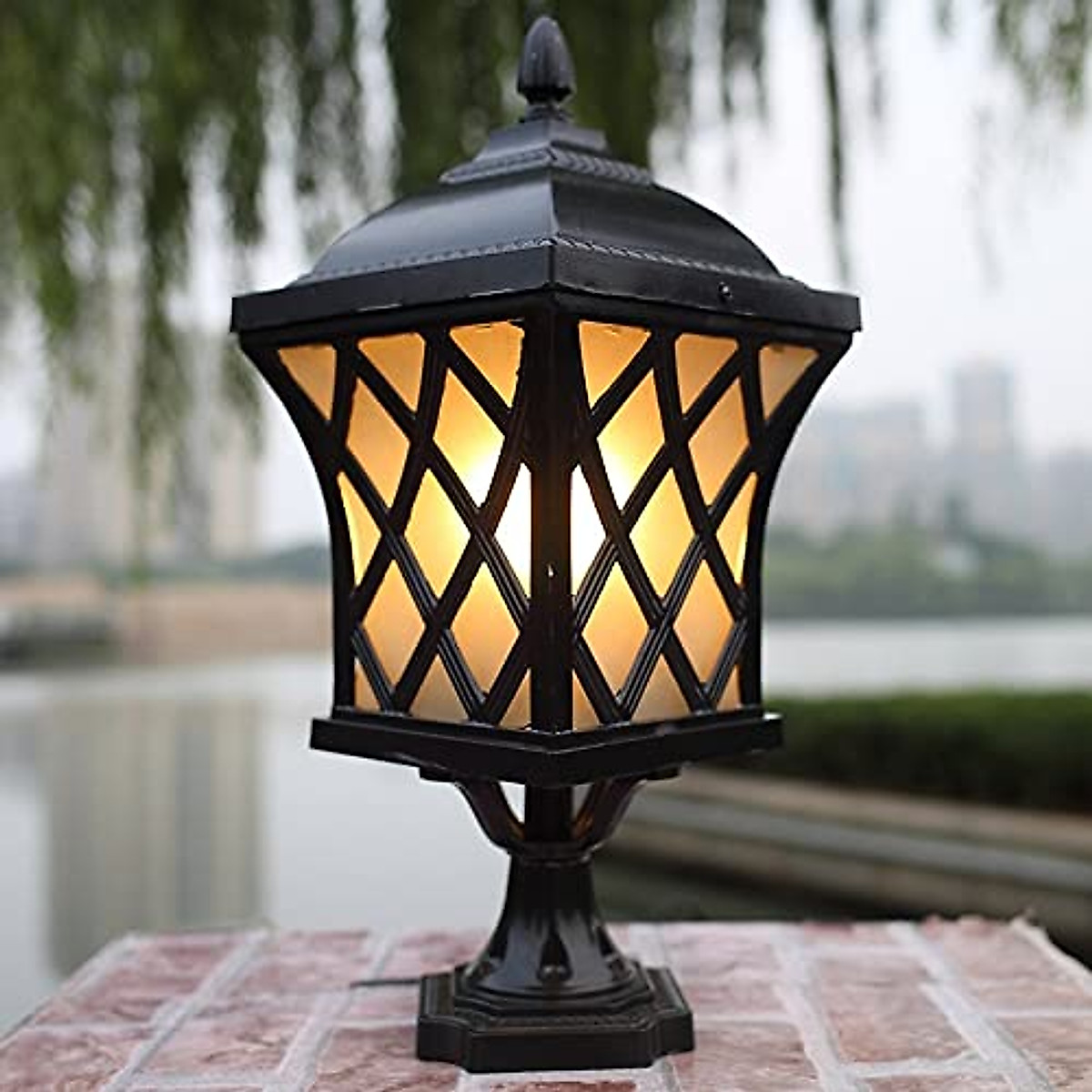 MODEBHD European Antique Retro Glass Column Lamp Victoria Lantern Aluminum Outdoor Waterproof Table Lamp Lawn Lamp Street Post Light E27 Decoration Illumination Landscape Villa Garden Bollard Lamps