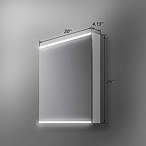 ExBrite 20''x 26''LED Lighted Bathroom Medicine Cabinet with Mirror, Surface Lighted Medicine Cabinet,Dimmable,Adjustable Shelves,Intelligent Switch Medicine Cabinet, Aluminum Frame, 120°Soft Hinge