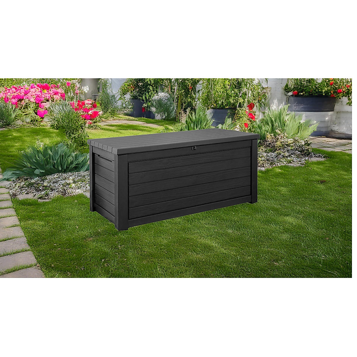 Generic 165-Gallon Versatile Weatherproof, Resin Deck Storage Container, Box Outdoor Patio Garden Furniture, Graphite