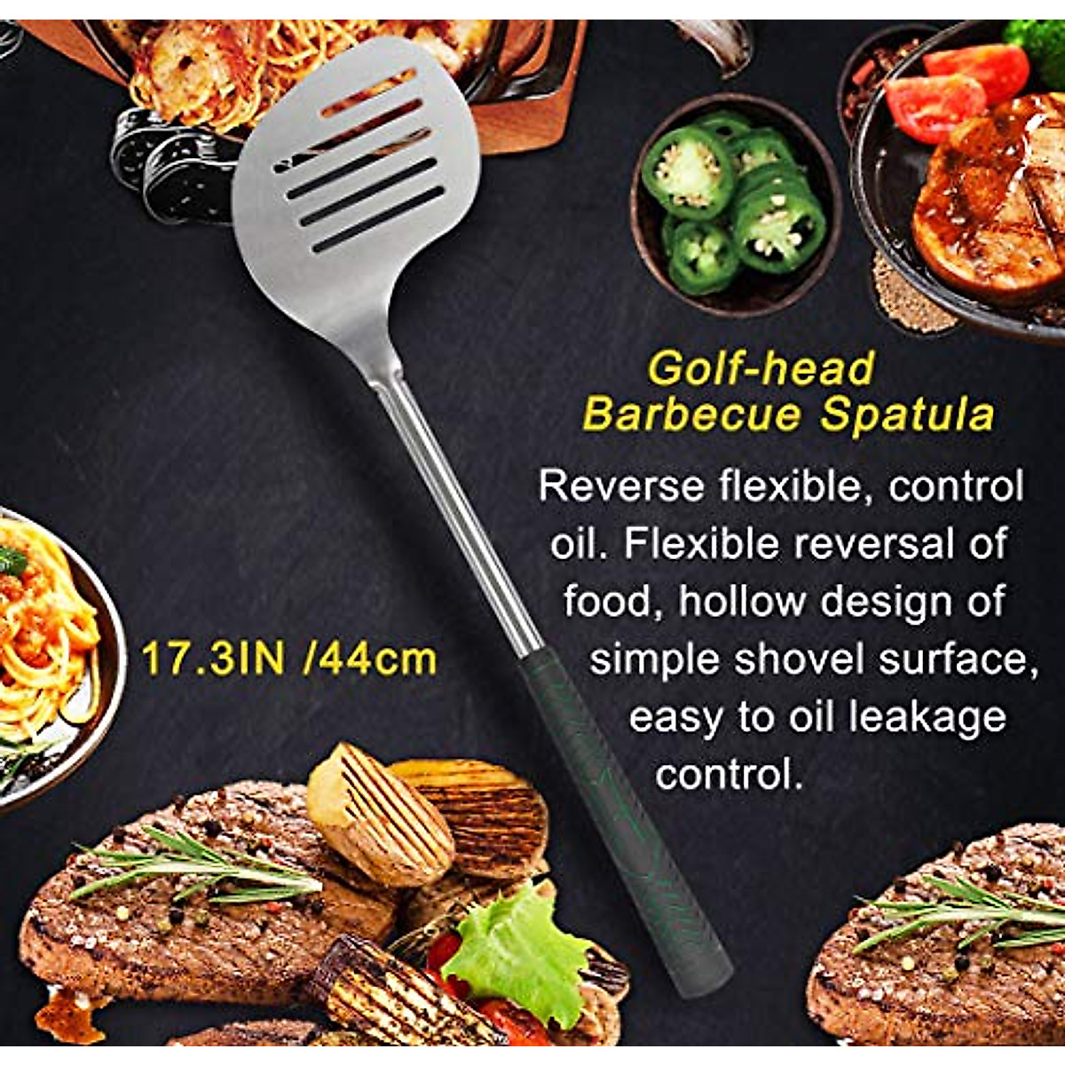 POLIGO 7PCS Golf-Club Style BBQ Tools Grilling Tools with Rubber Handle - Stainless Steel Grilling Accessories for Outdoor Grill Set Premium Grill Utensils Set Christmas Birthday Gifts for Dad Men