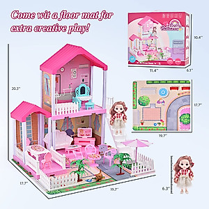 Dreamhouse Doll House for Girls, Fully Furnished Fashion Dollhouse w/Lights, Play Mat and Upgraded Doll, Numerous Doll Houses Furniture & Accessories, DIY Dollhouse Kit Gift Toy for Kids 3 4 5 6 7 8+