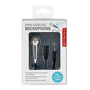Kikkerland Karaoke Compact Portable Tiny Mini Microphone, Silver, for Voice Recording, Singing. Novelty Gift