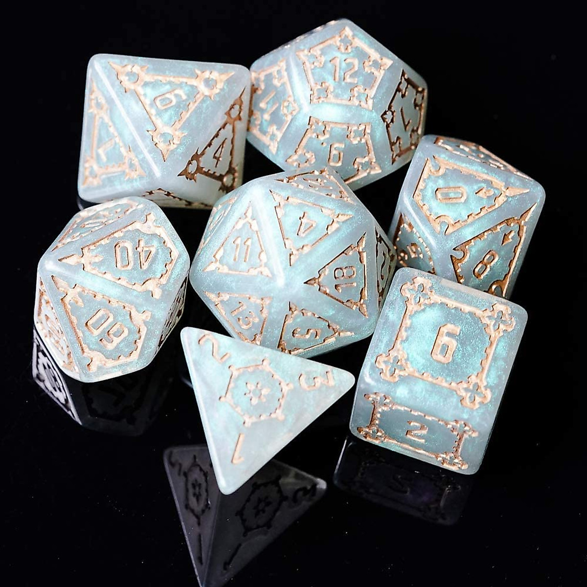 cusdie 7 Pcs 25mm Giant DND Dice with Dragon Eye Dice Bag, Polyhedral Dice Set, D&D Dice for Dungeons and Dragons Pathfinder RPG MTG (Gray Green)