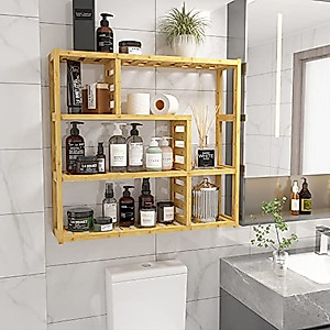 Epesoware Bathroom Bamboo Organizer 3 Tier Multifunctional Storage Rack Adjustable Wall Mounted Shelf Free Standing Plant Stands,Floating Shelves Over Toilet