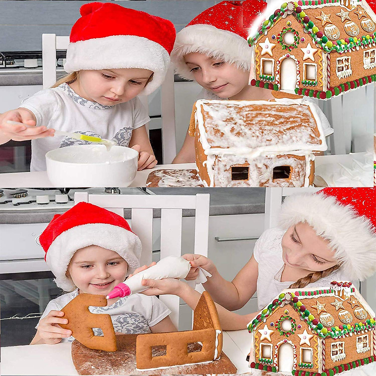 3D Christmas House Cookie Cutter Set, Gingerbread House Cutters Kit, Festive Xmas Stainless Steel Biscuit Cutter Set, Including Christmas Tree, Snowman, Reindeer, Sled Shapes, Gift Box Package(18 PCS)