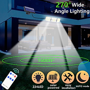 Solar Light for Outside,Solar Security PIR Motion Lights Outdoor Bright Flood Wall 270°Spotlights 2400mAh & Wireless Dual Sensor, Waterproof Lighting for Garden Yard Patio(2Pack Integrated)