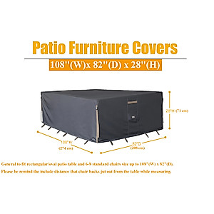 Garden Balsam Heavy Duty Waterproof Patio Furniture Covers,Fading Resistant Outdoor Table and Chair Covers Large Rectangular 108"Wx 82"D x 28"H Dark Grey