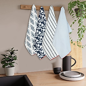 TARAN LIVING Amalfi Kitchen Towels Cotton with Trims Oversized Tea Towel Easter Table Decortaion Kitchen Decor Bar Mop Cotton Dish Towels Cloth - Blue & White - Set of 4-18x28 inches