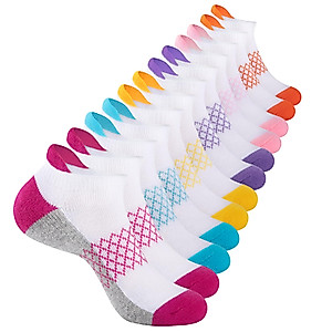 Comfoex 12 Pairs Girls Socks Ankle Athletic Socks 4-6 8-10 6-8 Years Old Socks Short Socks With Cushioned Sole