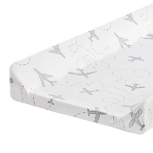 Andi Mae Changing Pad Cover - Grey Airplanes -100% Jersey Cotton - Fits Standard Changing Pads