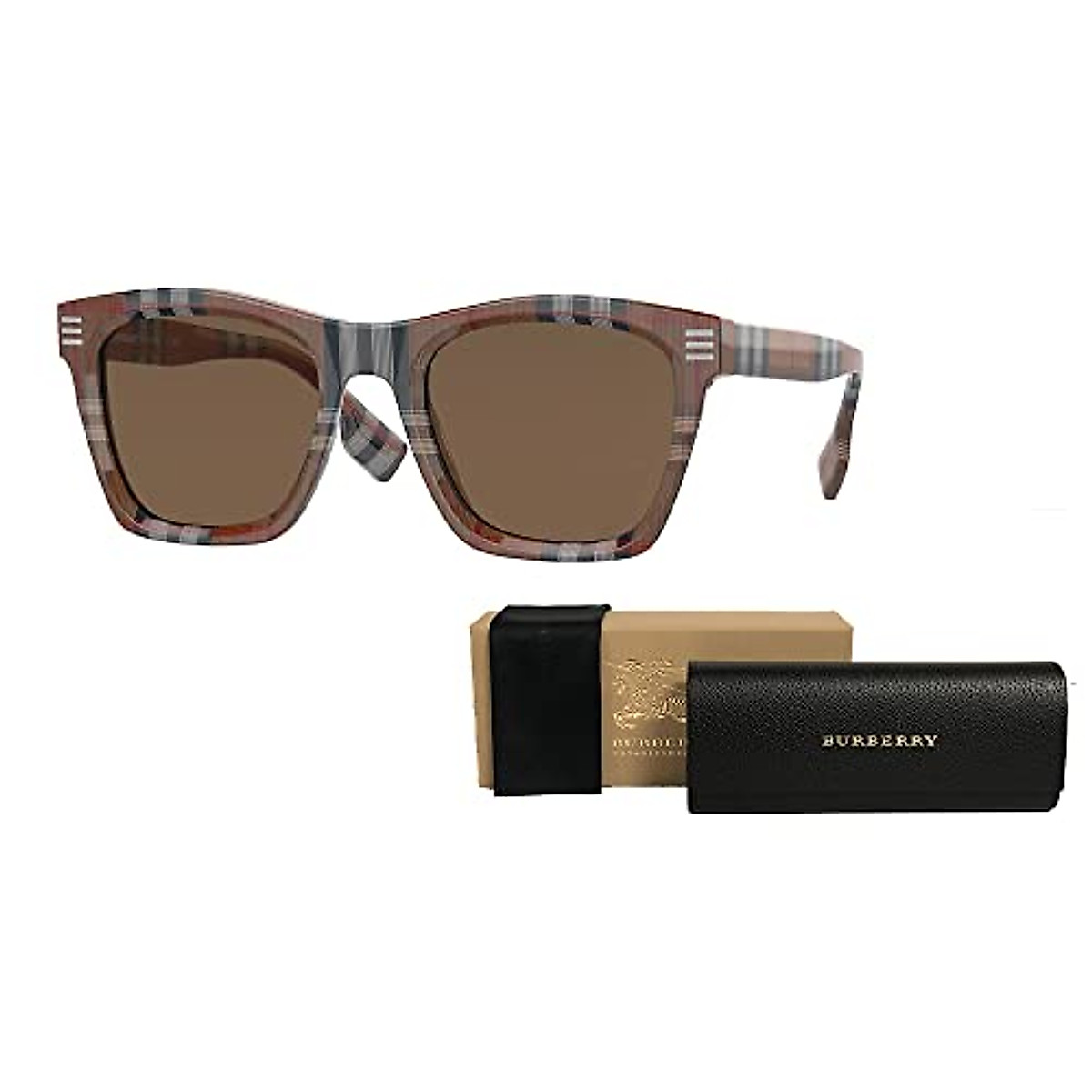 BURBERRY Cooper BE4348 396673 52MM Brown Check/Dark Brown Square Sunglasses for Men + BUNDLE With Designer iWear Complimentary Eyewear Kit