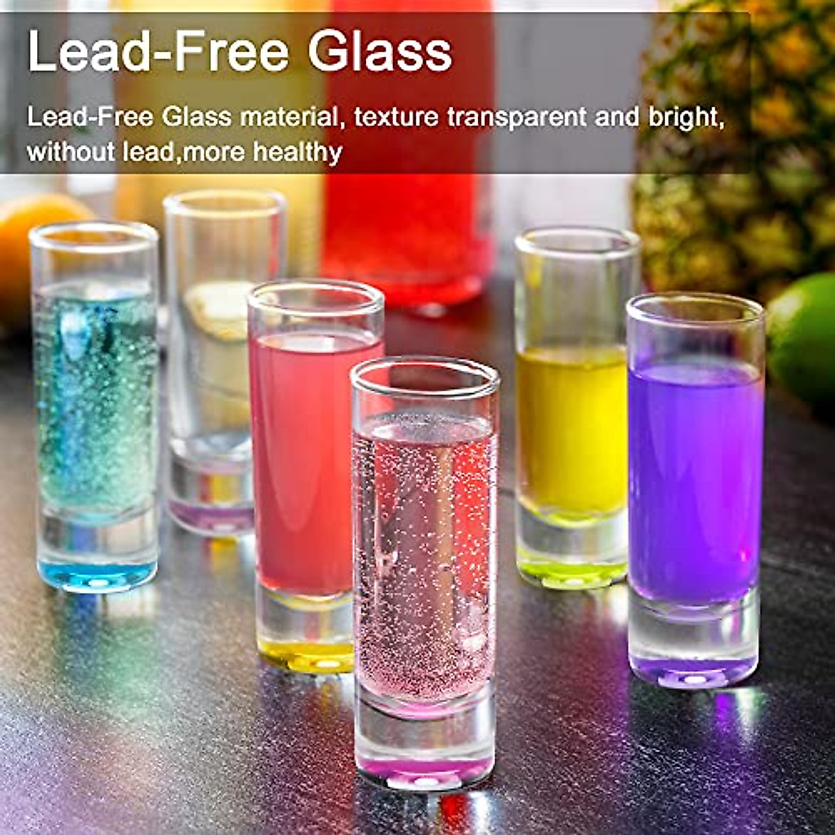 Vivimee 12 Pack Colored Shot Glass Set, 2 oz Heavy Base Tall Glass Set, Clear Shot Glasses Bulk, Tequila Cups Small Glass, Shot Glasses for Whiskey, Tequila, Vodka, Spirits & Liquors