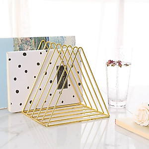 Sooyee 9 Slot Gold Magazine Holder,Desktop File Sorter Organizer Triangle Bookshelf Decor Home Office
