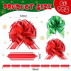 Riceshoot 60 Pieces Christmas Large Pull Bows Ribbon Gift Bows 6 Inch Gift Wrap Bows Wrapping Bows for Xmas Presents Wedding Party Basket Holidays Decoration(Green, Red)
