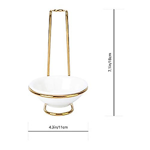 YARNOW Upright Stovetop Drip Catcher Spoon Rest, 1PC White Ceramic Single Ladle Spoon Rest Holder with Stainless Steel Rack