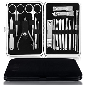 ENTT Manicure Pedicure Grooming Set Kit Gift for Men/Women – 18 Piece Steel Finish Tools - Premium Quality Sharp Professional Nail Clippers – For Home, Travel – All Purpose – Black Case