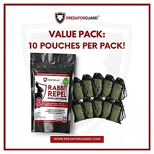 Predator Guard Rabbit Repellent Outdoor Plants Pouches - Stop Rabbits, Deer, and Rodents from Eating Plants Gardens and Vegetables - 10 Pack Lasts 12 Months - All Natural Ingredients