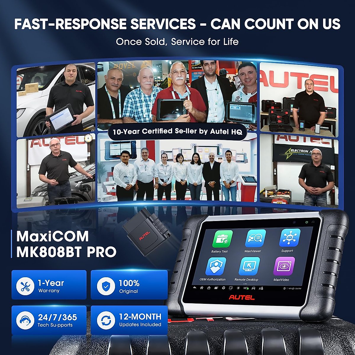 Autel MaxiCOM MK808BT PRO Scanner: 2024 Full Bidirectional Tool Level-up of MK808S MX808S MK808Z MK808, OS 11, 4G+64G 2.4G&5G WIFI, Active Test, 28+ Service, All Sys Diagnostics AutoAuth BT506 Support