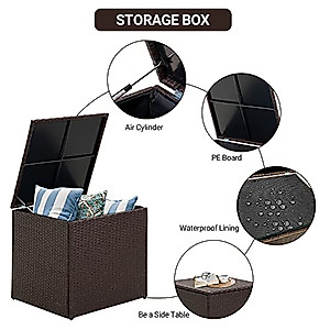 MIRAFIT Aluminum Frame Deck Box, 73 Gallon Rattan Wicker Outdoor Patio Storage Box Waterproof, Outside Storage Bin for Patio Furniture Covers, Cushion Pillows, Towels, Garden Tools, Toys, Brown