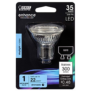 Feit Electric 4W LED MR16 GU10 Bulbs with 35W Equivalent, Dimmable, MR16 Bulbs, 22 Yrs. Lifetime, 300 Lumens, 5000K Daylight, 6 Packs - BPMR16/GU10/950CA/6
