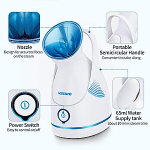 Facial Steamer, VillSure Nano Ionic Face Steamers for Facial, 100ml Portable Home Facial Humidifier Warm Mist Steam Face Machine Sauna SPA Face Steaming Skincare with Face Brushes and Hair Band