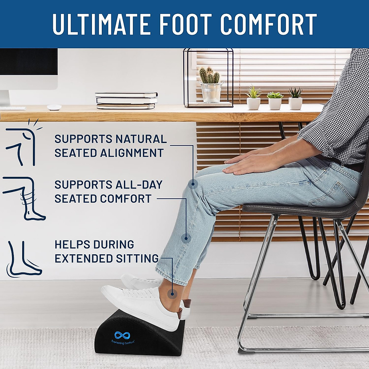 Everlasting Comfort Foot Rest for Under Desk at Work w/Premium ComfortFoam™ - Desk Foot Rest Ergonomic Design for All-Day Support, Pain Relief - Foot Stool Footrest - Home Office, Gaming Accessories