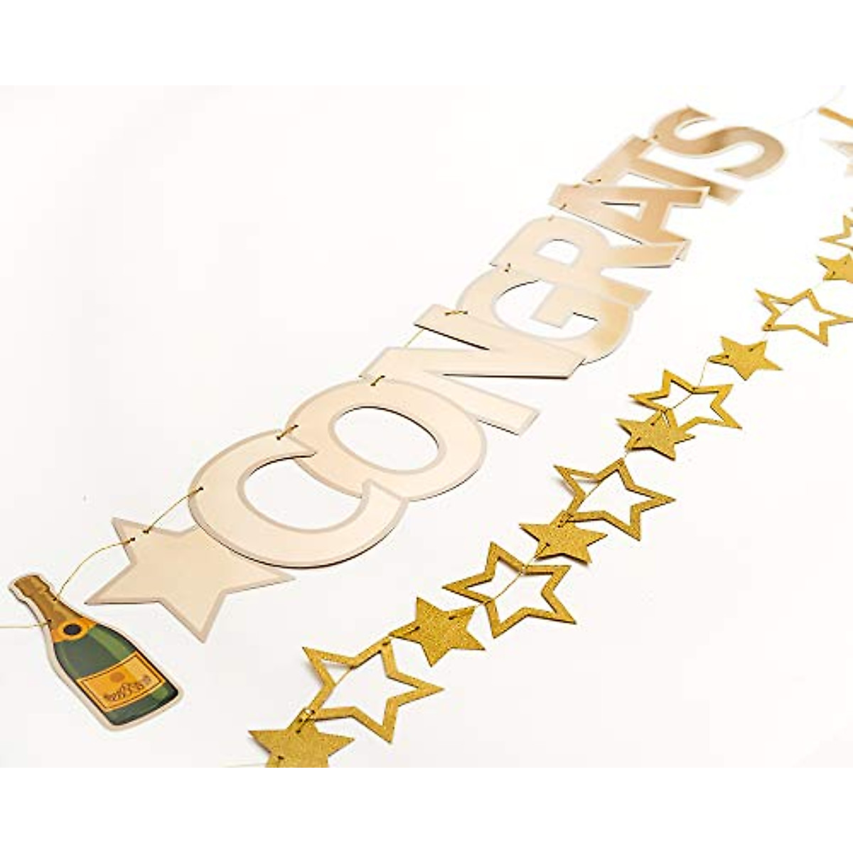 PapaKit Congrats Celebration Bunting Banner and Glitter Stars Garland Decoration Party Supply | Graduation Retirement Engagements Promotion