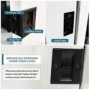 Privacy Sliding Door Lock with Pull, Solid Brass Pocket Door Privacy Lock, Matte Black, 1 Pack