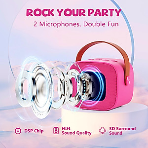 YLL Mini Karaoke Machine for Kids Toys, Portable Bluetooth Speaker with 2 Wireless Microphones, Birthday Gifts for Girls 3, 4, 5, 6, 7, 8, 9, 10, 11, 12+ Years Old Toddler Teens (Hotpink)