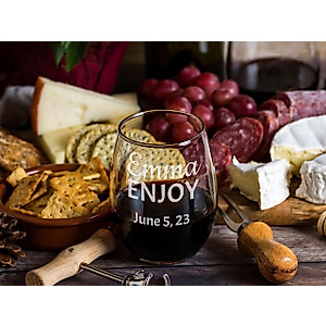 Set of 1, 2, 3, 4 Personalized 15oz Stemless Wine Glass - Engraved with Your Custom Text, Customized Wedding Party Glass Gifts (1)