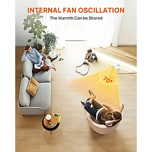 Upstreman Space Heater for Indoor Use, 1500W Fast PTC Ceramic Heating, 3s Instant Heating, 70° Oscillating,Tip-Over Protection,Small Heater for Office, Bedroom and Desk Use, White