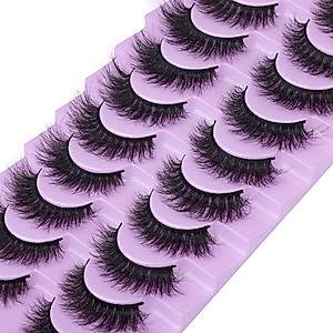 wiwoseo Fluffy Mink Lashes Extension Strip Eyelashes Fairy Thick Volume Eyelashes Cat Eyes Lashes 16MM Natural Wispy Fluffy Faux Mink Lashes 10 Pairs False Eyelashes