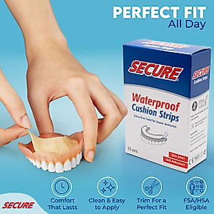 Secure Comfort Strips Waterproof Denture Adhesive - Zinc Free - Extra Firm Hold For Lower Dentures - 15 Strips