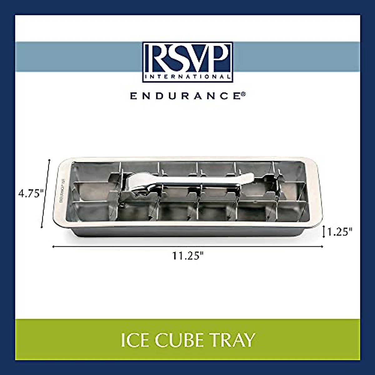 RSVP International Endurance® Vintage Inspired Ice Cube Tray, 11" | Retro Design for Bars & Kitchens | Levers Remove Cubes | Heavy Duty Stainless Steel | Dishwasher Safe