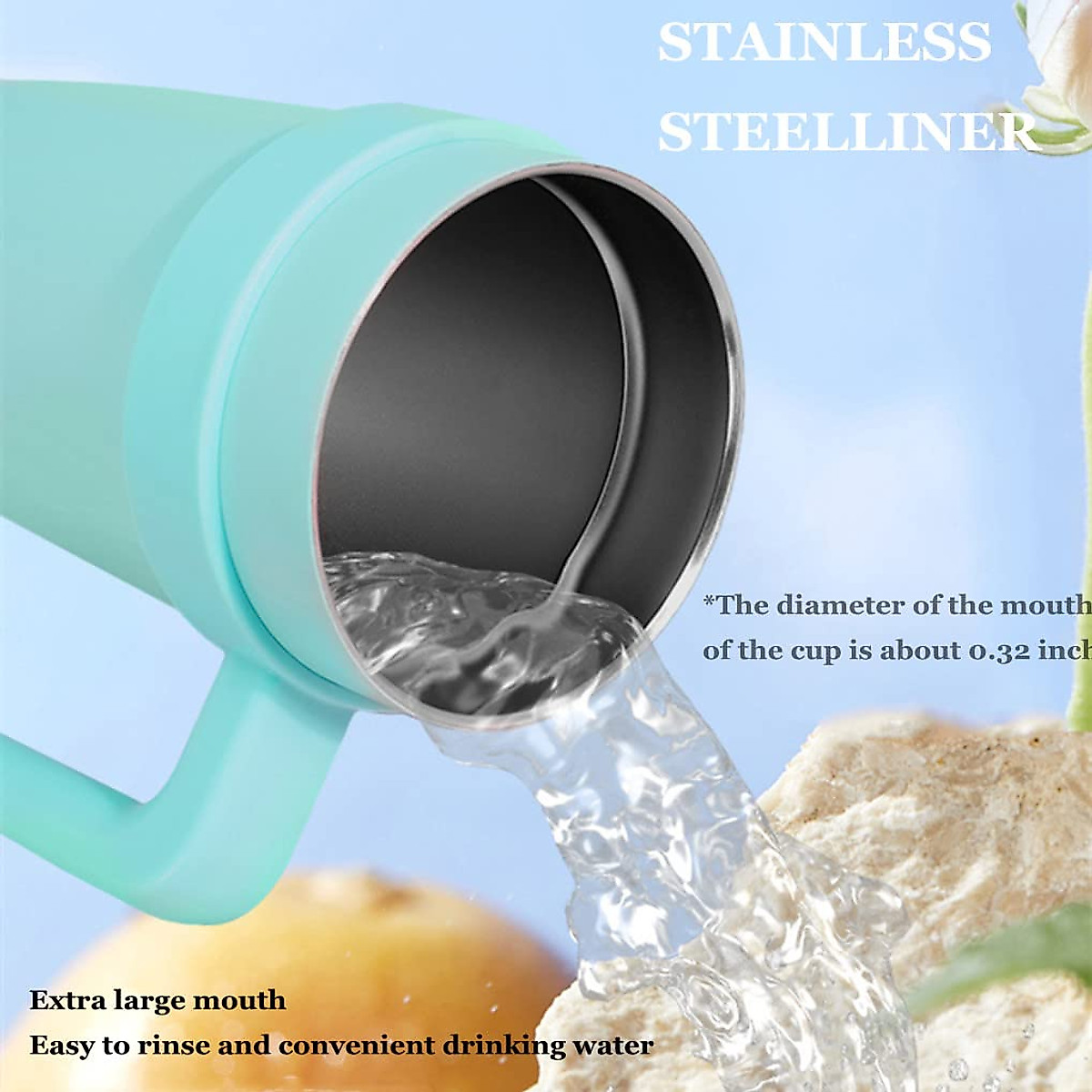 Xmipbs 40 oz Tumbler Cup With Handle and Straw, Stainless Steel Vacuum Insulated Coffee Mug, Keep Drinks Hot or Cold for Home and Office Use Green