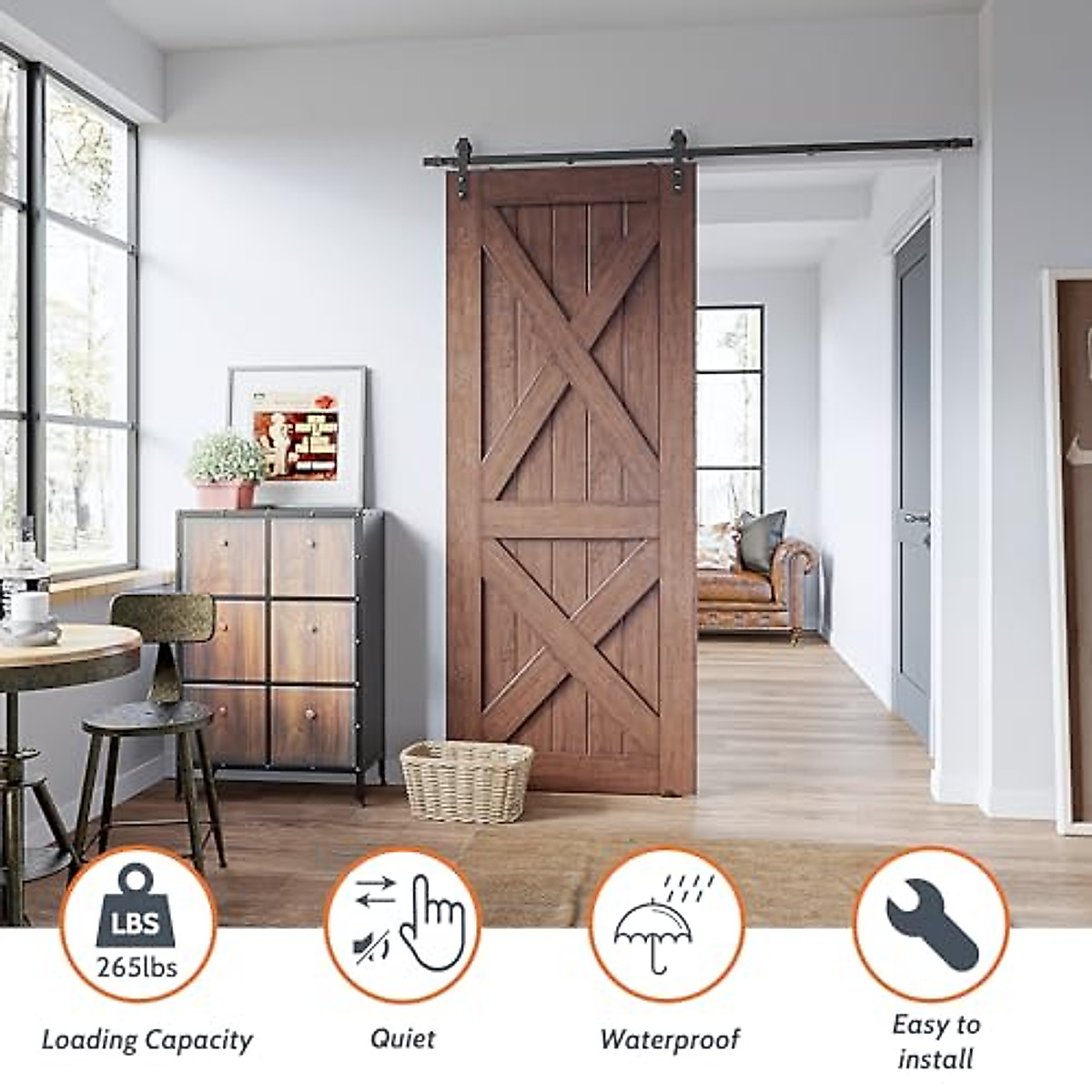 SANKEYTEW 6FT Barn Door Hardware Kit, Sliding Barn Door Hardware kit Heavy Duty, Lite Version- Combination Track Required- Easy to Install- Manual Included- Black (J-L-5)