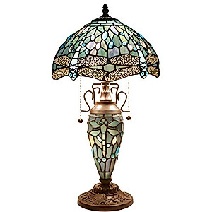 WERFACTORY Tiffany Lamp Shade Replacement 12X6 Inch Sea Blue Stained Glass Dragonfly Style Lampshade Only with Cap fit for Table lamp Pendant Light Ceiling Fixture (Part Not Included) S147 Series