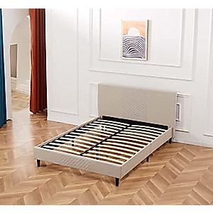 King Size Upholstered Platform Bed Frame with Tufted Headboard, Mattress Foundation for Boys Girls Teens Adults, No Box Spring Needed, Under Bed Storage (Beige, King)