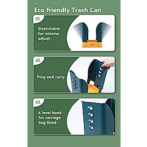Eco Friendly Trash Can, Trash Bags Holder, Adjustable Size Rubbish bin (Grey Blue + Orange Blue)