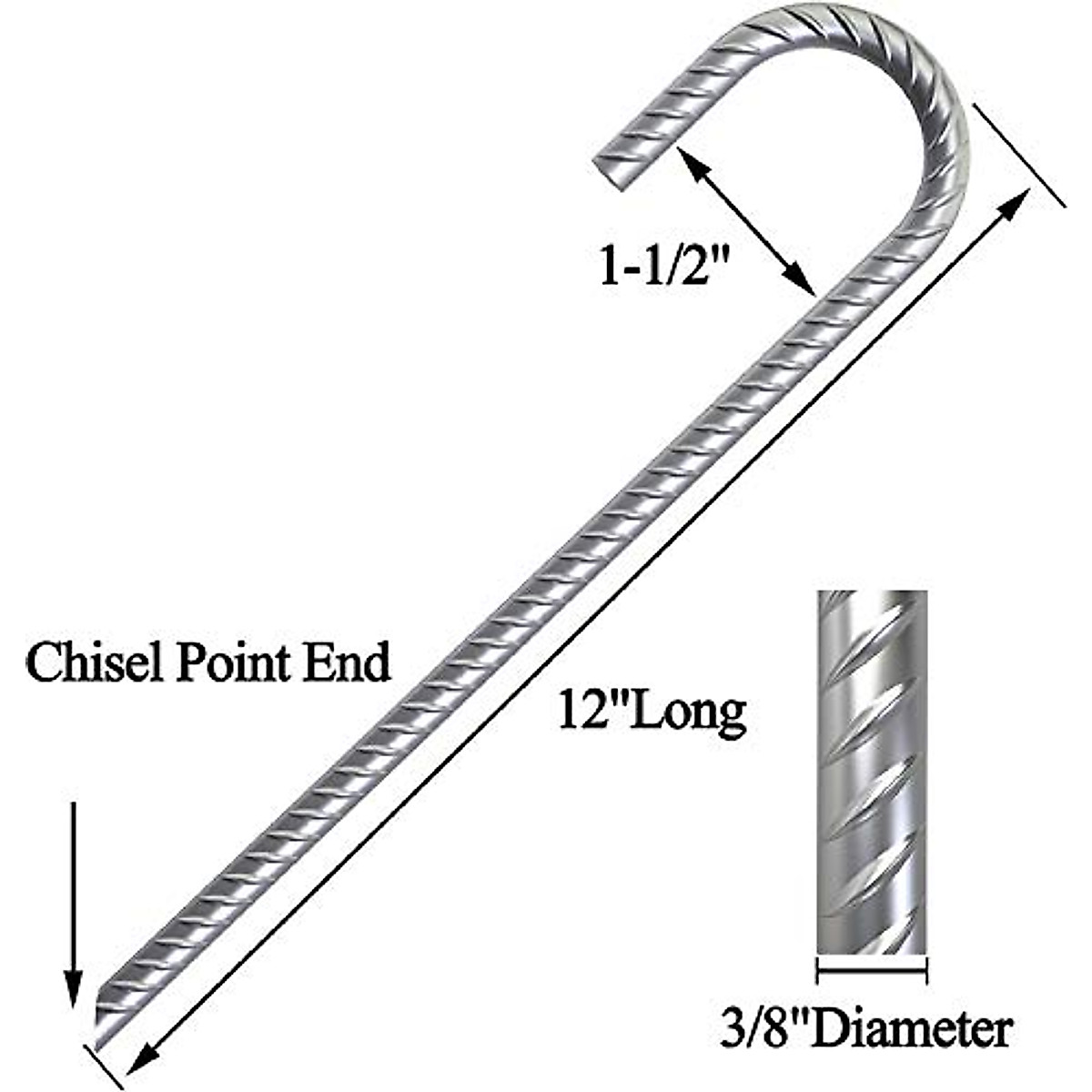 AAGUT 8 Pack Galvanized Rebar Tent Stakes J Hook 12 Inch, Chain Link Fence Stakes Canopy Yard Landscape Garden Staples, Heavy Duty Metal Steel Ground Anchors