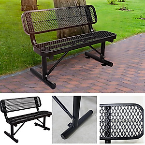 MTPLUM 4FT Outdoor Steel Bench with Backrest Park Metal Back Bench, Coated Outdoor Furniture Heavy Duty Park Bench with Back Patio Bench for Garden, Porch, and Park