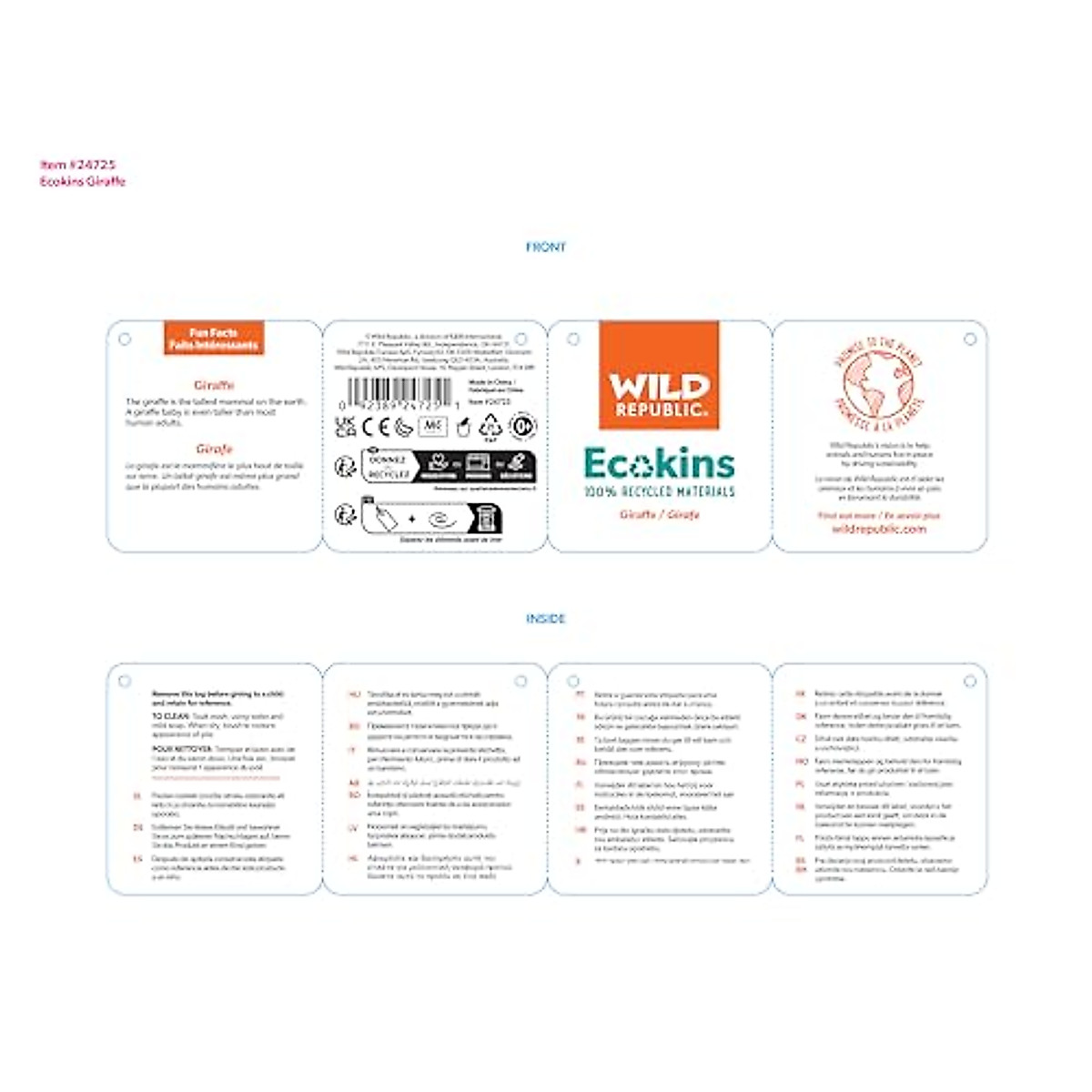 Wild Republic EcoKins Giraffe Stuffed Animal 12 inch, Eco Friendly Gifts for Kids, Plush Toy, Handcrafted Using 16 Recycled Plastic Water Bottles