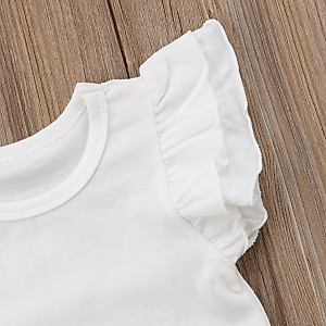 Mubineo Toddler Baby Girl Basic Plain Ruffle Sleeve Cotton T Shirts Tops Tee Clothes (White, 3-4T)