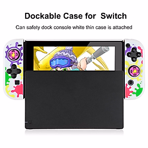 Dockable Protective Case Compatible with Switch, Hard Shell Case Cover for Switch and Joy-Con Controllers with 4 Thumb Grips,for Splatoon 3 Switch Carrying Case（Splatoon）