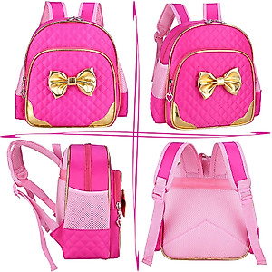 Mysticbags Toddler Preschool Bag Kindergarten Kids Backpack for Little Girls 11 inches (Rose red)