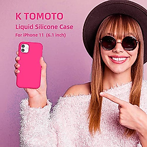 K TOMOTO Liquid Silicone Case Compatible with iPhone 11 (6.1"), Full Body Protection Gel Rubber Cover with Soft Microfiber Lining, Scratch Resistant Shockproof Protective Phone Case, Neon Pink