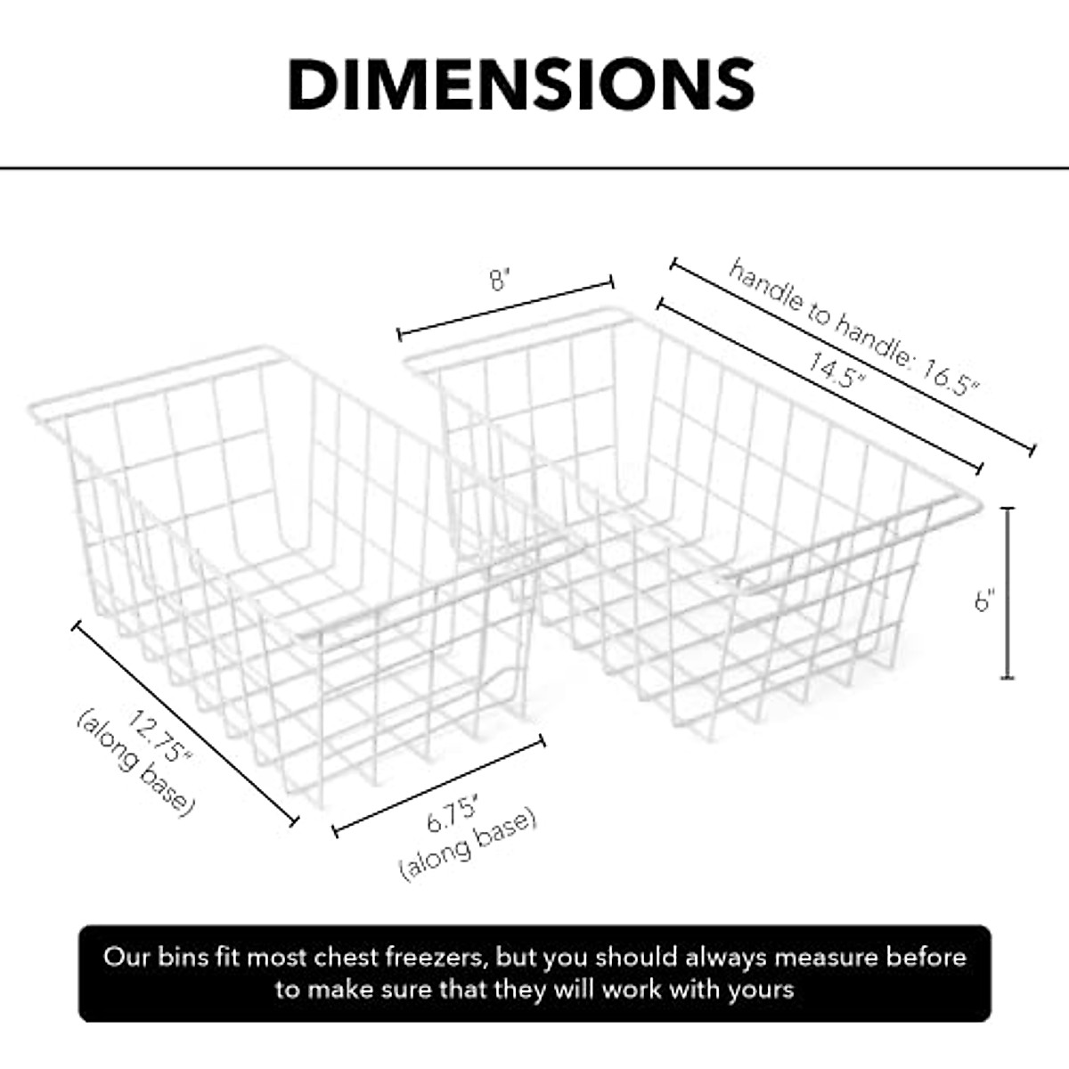 2 Pack Chest Freezer Storage Baskets Stackable Wire Freezer Organizer Bins Rack with Handles for Kitchen, Pantry, Office, Bathroom, Laundry Room- Freezer Basket Fits Most ( 8 x 16.5 x 6 inch)
