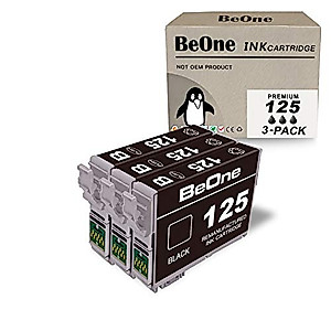 BeOne T125 Ink Cartridges Remanufactured Replacement for Epson 125 3-Pack to Use with Workforce 320 323 325 520 Stylus NX125 NX127 NX130 NX230 NX420 NX530 NX625 Printer (3 Black )